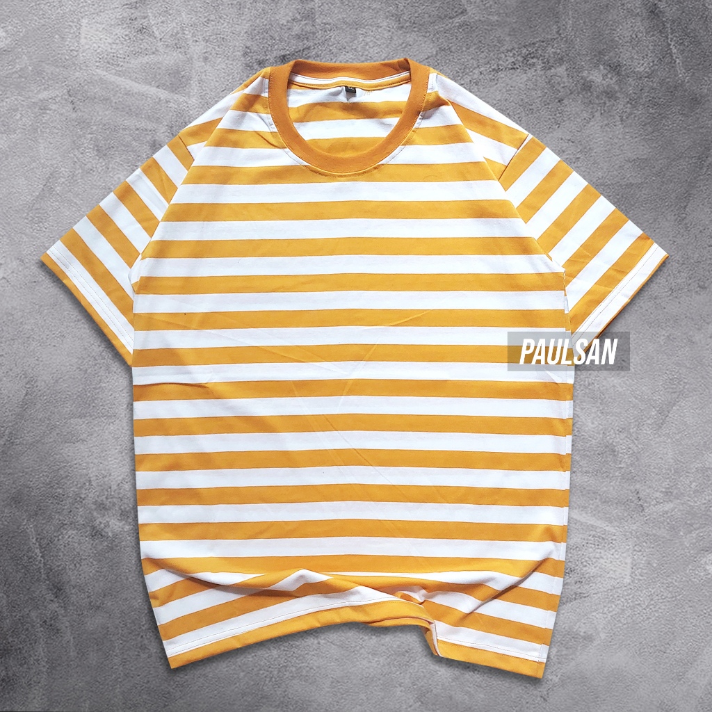 Jual Kaos stripe big kuning garis putih kaos salur belang polos distro ...