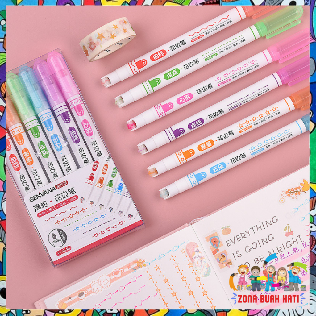Jual ZBH Spidol Garis Aesthetic Warna Warni Spidol Garis Motif Lucu 1 ...