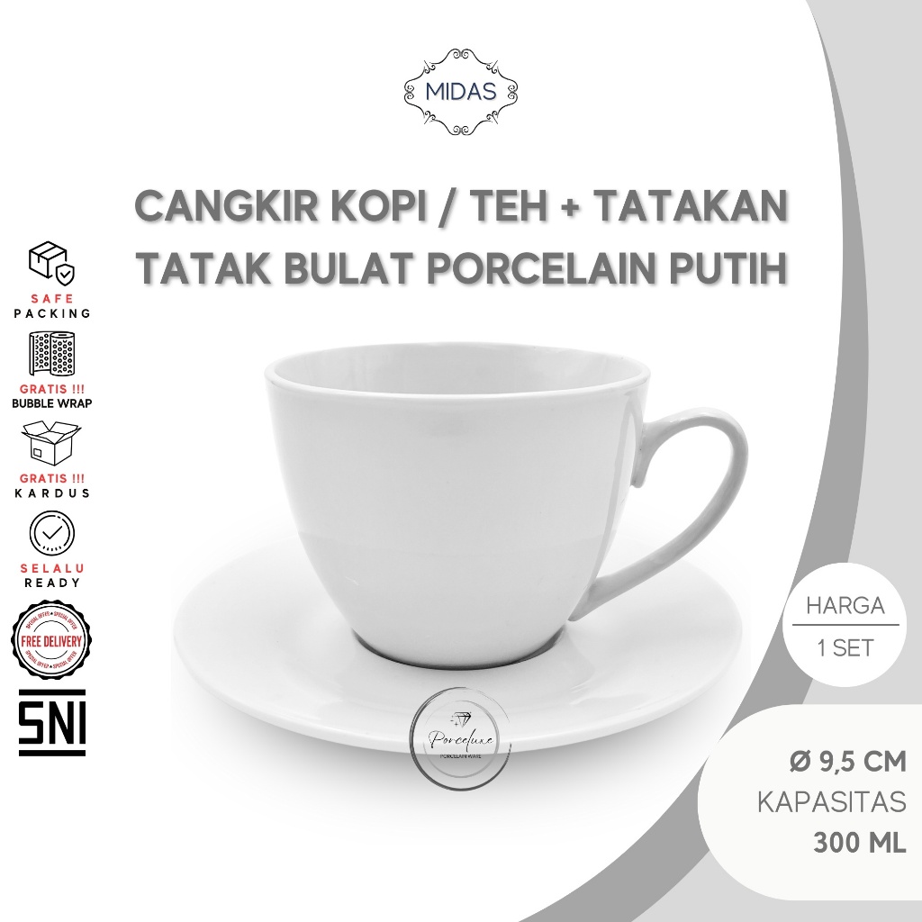 Jual Cangkir Porselen Set Tatakan Bulat 9,5 cm Putih 300 ml Gelas Mug ...