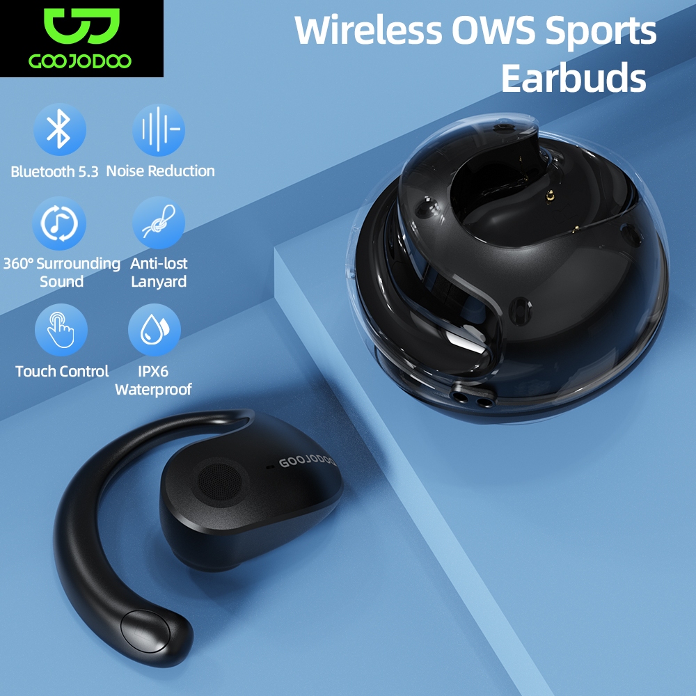 Jual GOOJODOQ J219 Earphone Wireless TWS OWS Sports Earbuds Headset Earhook | Shopee Indonesia
