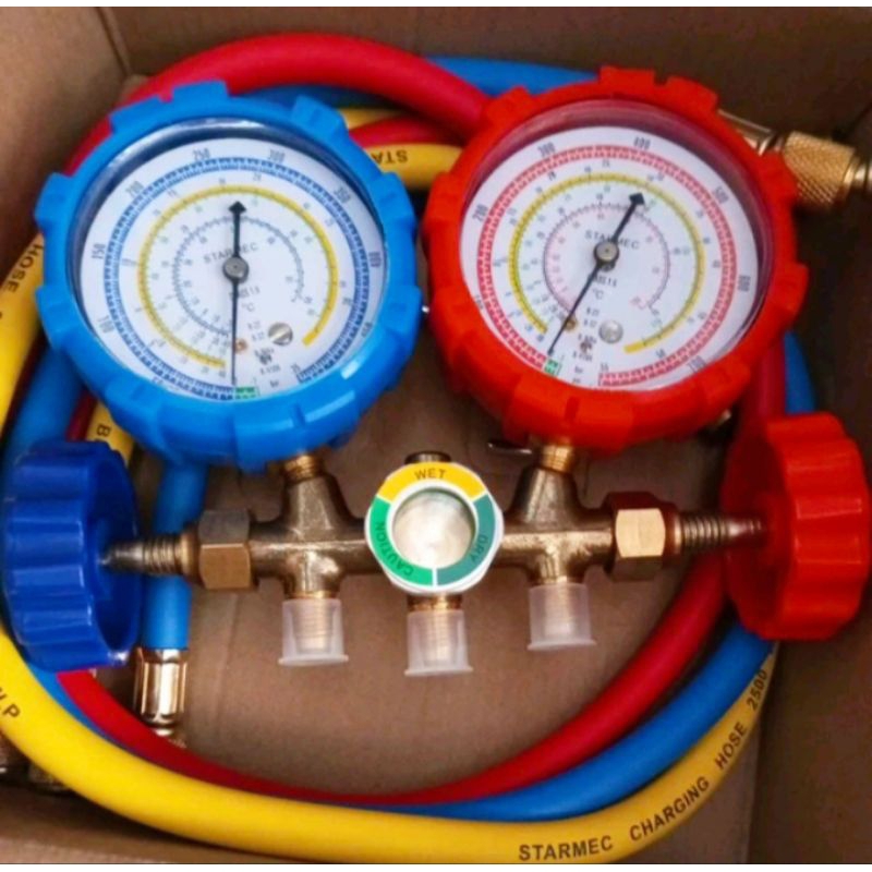 Jual testing double manifold r22 pengisian AC, AC mobil 220/500/800 psi ...