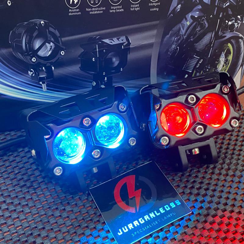 Jual Lampu Tembak Led 2 Mata Putih Kuning Devil Eye RYD BLUE Lens55 ...