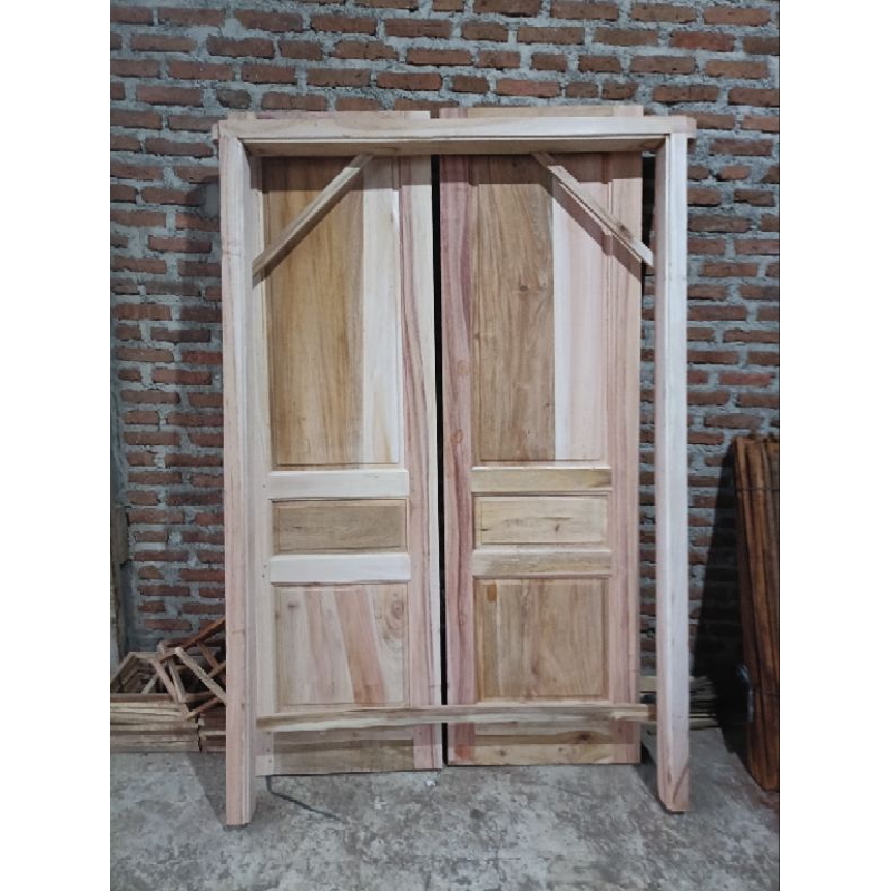 Jual pintu depan pintu 2 + kusen kayu mahoni. | Shopee Indonesia