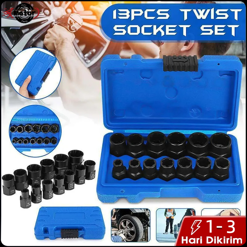 Jual 13Pcs Alat Pembuka Baut Mur Hex Rusak 8mm-19mm Set Kunci Ring pass Damaged Screw Bolt Nut ...