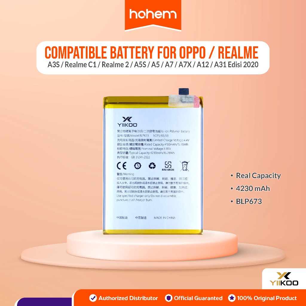 Jual YIIKOO Baterai Oppo BLP673 A3S A5S A5 A7 A31 2020 Real Capacity ...