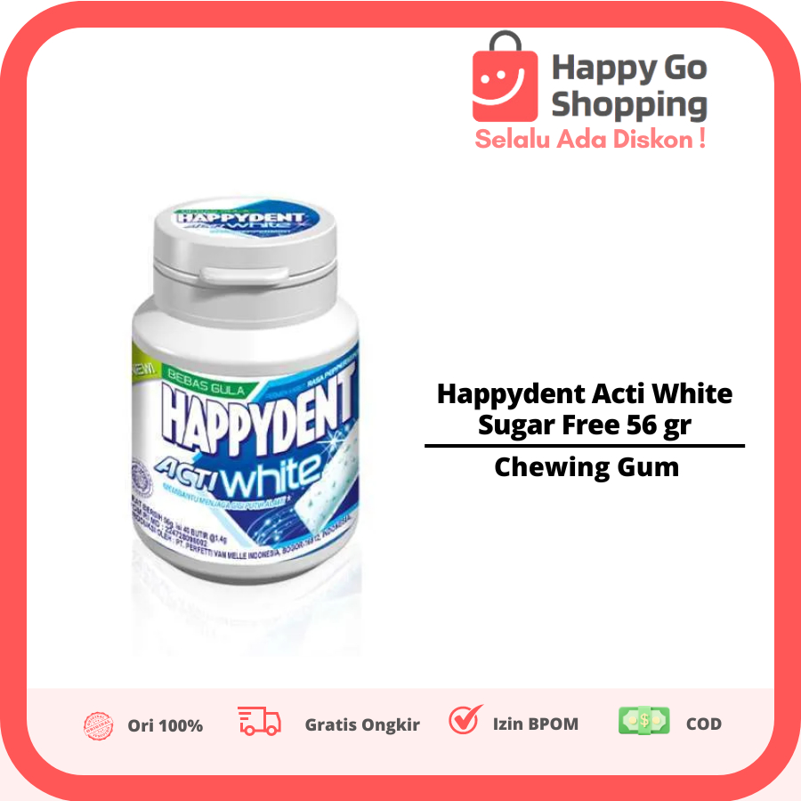 Jual Happydent Acti White Sugar Free 56 gr - Permen Karet Mint Bebas ...