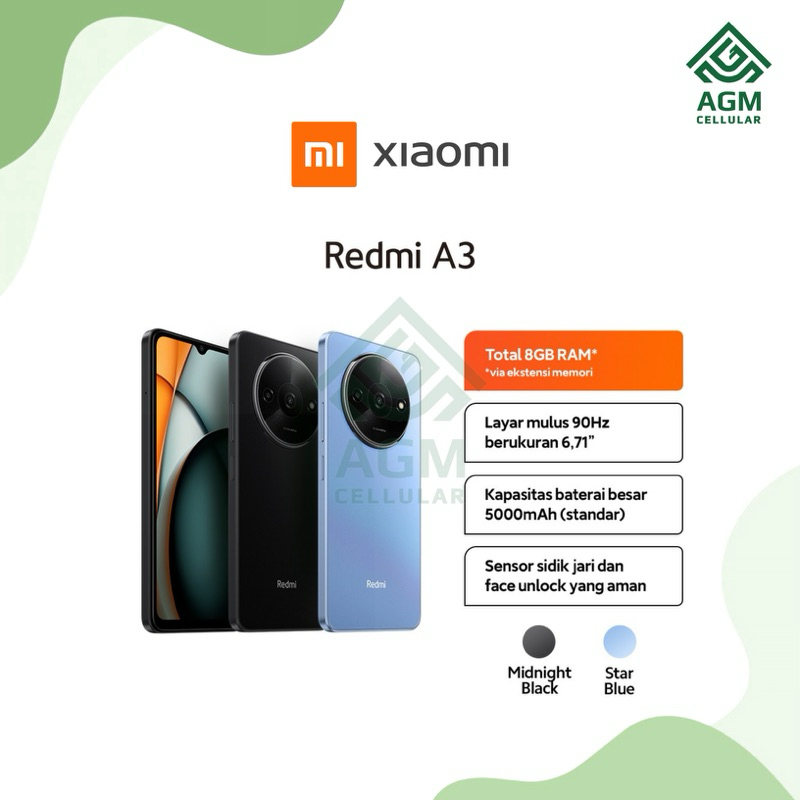 Jual HANDPHONE XIAOMI REDMI A3 RAM 4GB/128GB (Midnight Black & Star Blue) | Shopee Indonesia