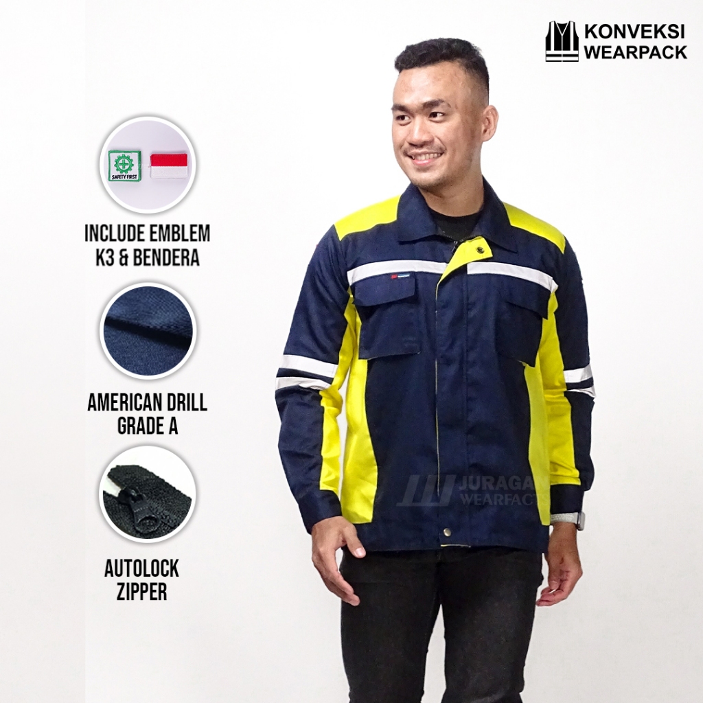 Jual Wearpack Kerja Warna Kuning Kombinasi Biru Navy | Shopee Indonesia