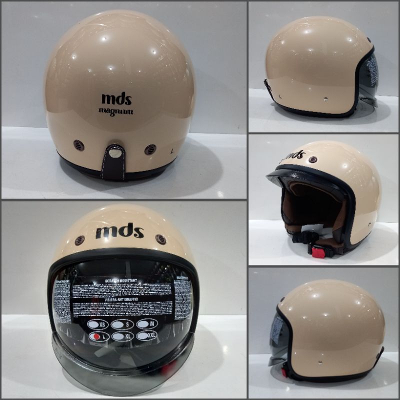 Jual HELM HALF FACE MDS MAGNUM CREAM POLOS/HELM MDS RETRO | Shopee ...