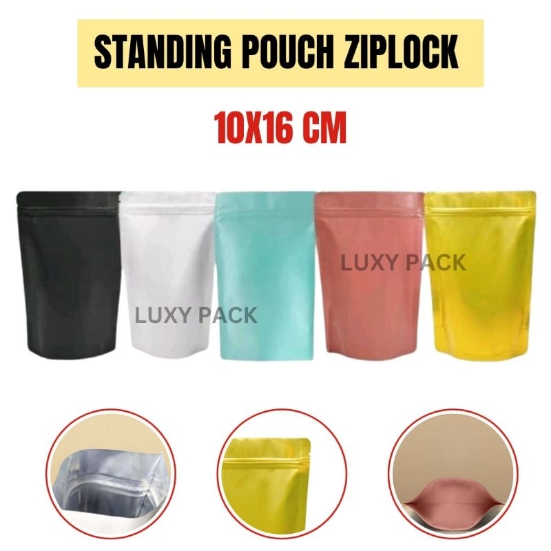 Jual standing pouch black non window ziplock kemasan makanan plastik ...
