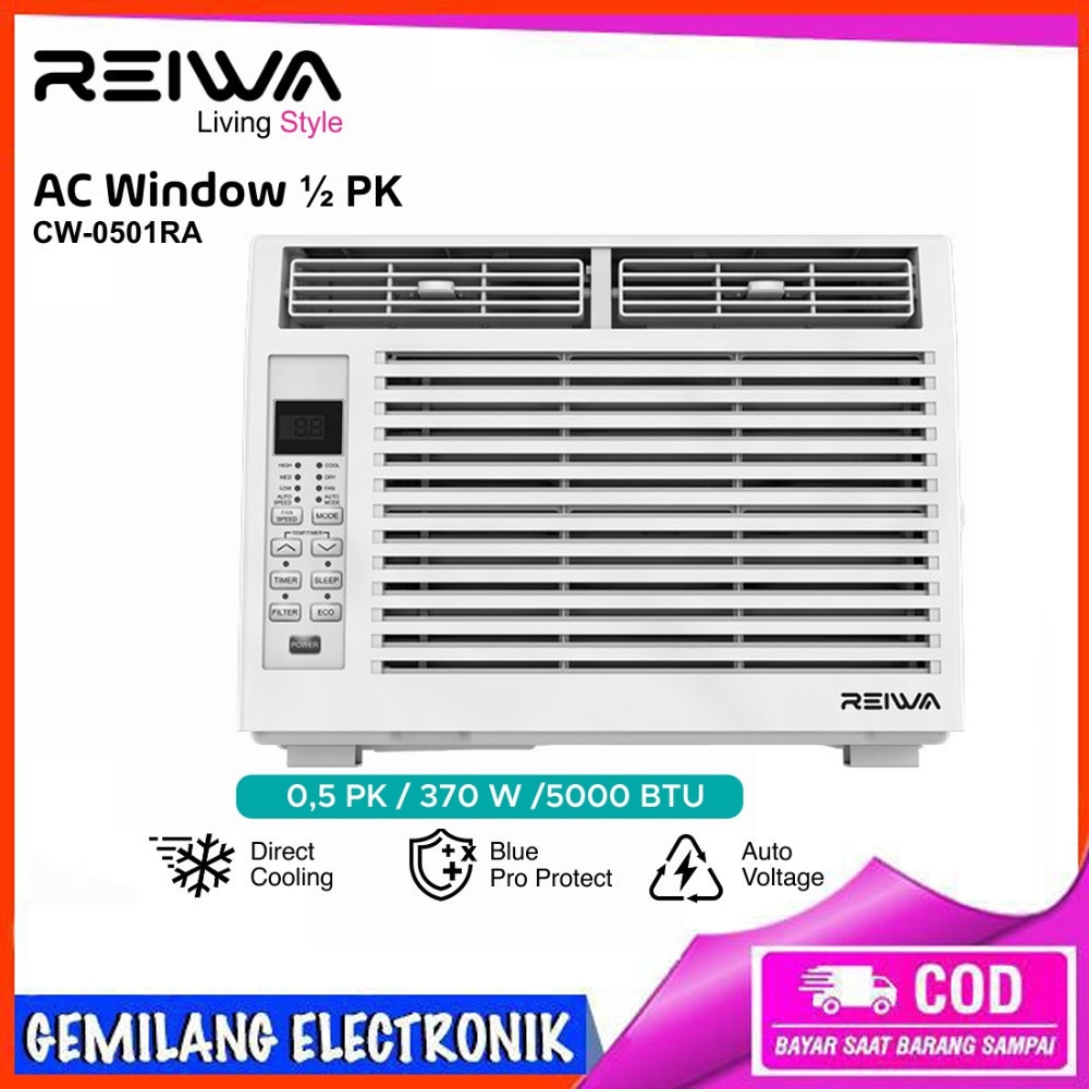 Jual AC Window 1/2 PK REIWA CW-0501RA / CW0501RA 0,5 PK 370 Watt Low ...