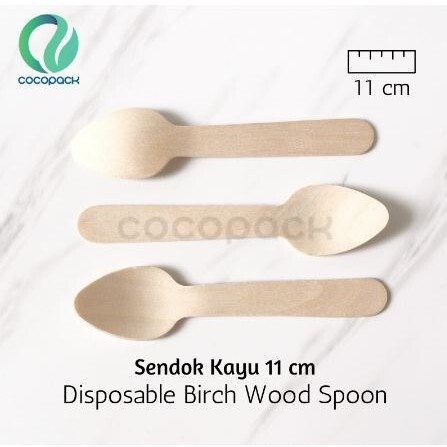 Jual Sendok Kayu 11cm (disposable wooden spoon) birch wood cutlery (100 ...