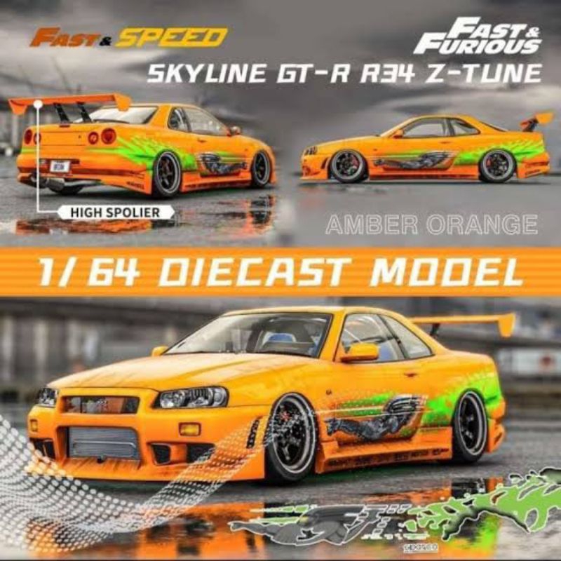 Jual Fast Speed 1/64 Skyline Gt-r R34 Z-tune orange , Highwing Edition ...