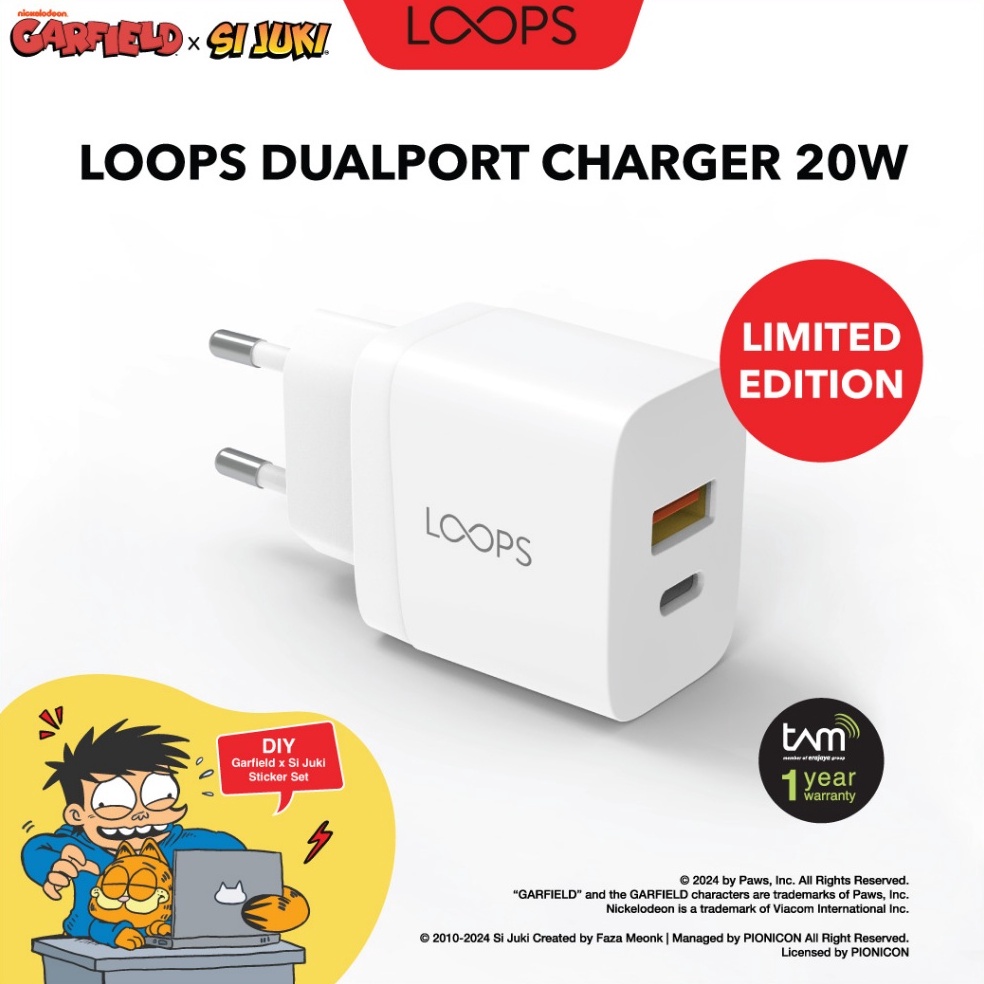 Jual LOOPS Dual Port Charger 2W Garfield x Si Juki Edition White KODE ...