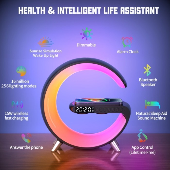 Jual Lampu Jam Meja RGB LED Smart Wireless Charging Bluetooth Speaker ...