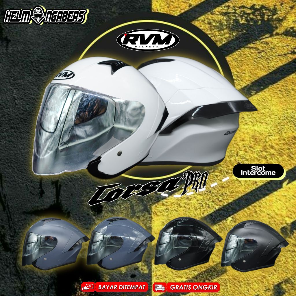 Jual HELM HALF FACE RVM CORSA PRO ORIGINAL SNI PREMIUM READY SLOT INTERCOM | Shopee Indonesia