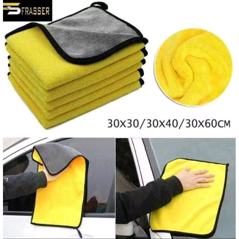 Jual Kain Lap Mobil Microfiber 30x30 / 30x60 Warna Kuning Abu Car Wipe ...