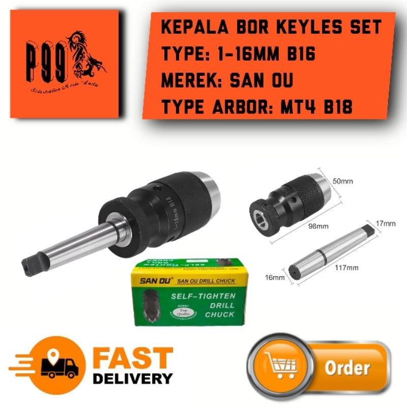 Jual Paket Kepala Bor Drill Chuck 1-16mm Set Arbors MT4 B18 San Ou ...