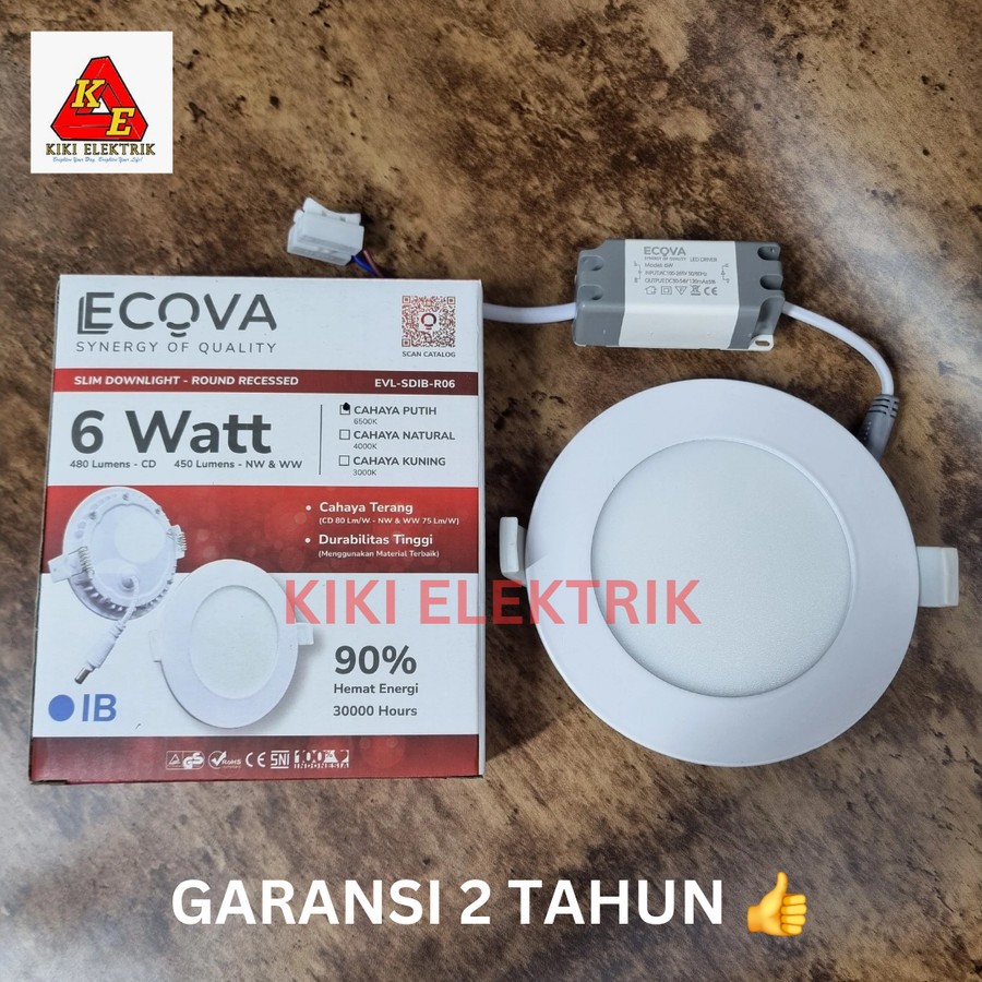 Jual ECOVA LED Slim Downlight 6 Watt Inbow Bulat / LED Panel Downlight ...