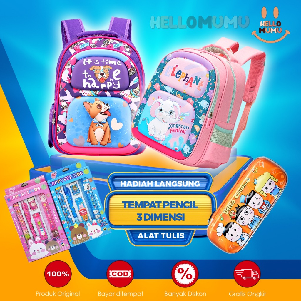 Jual Hellomumu Backpack TK/SD Model 3D Unisex Animal Characters ...