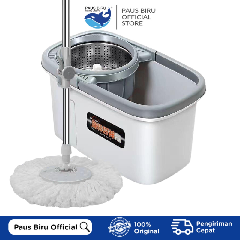 Jual Paus Biru - Set Alat Pel Lantai Stainless Mop Dengan Ember Pencuci ...