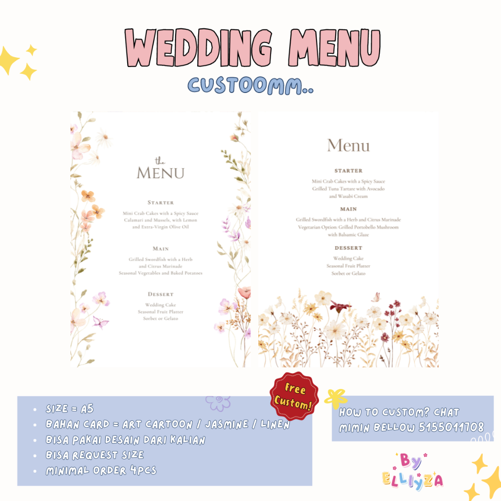 Jual Cetak Wedding Menu Custom | Menu Makanan Pernikahan Untuk Tamu ...
