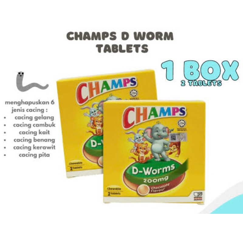 Jual Champs Obat Cacing Original Malaysia - isi 2 tablet | Shopee Indonesia