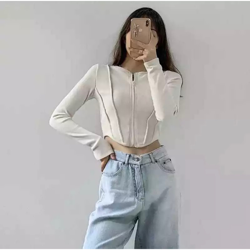 Jual [ Luxxite_co ] BISA INSTANT / SAMEDAY | SWEATER ZIPPER CROP FIT ...