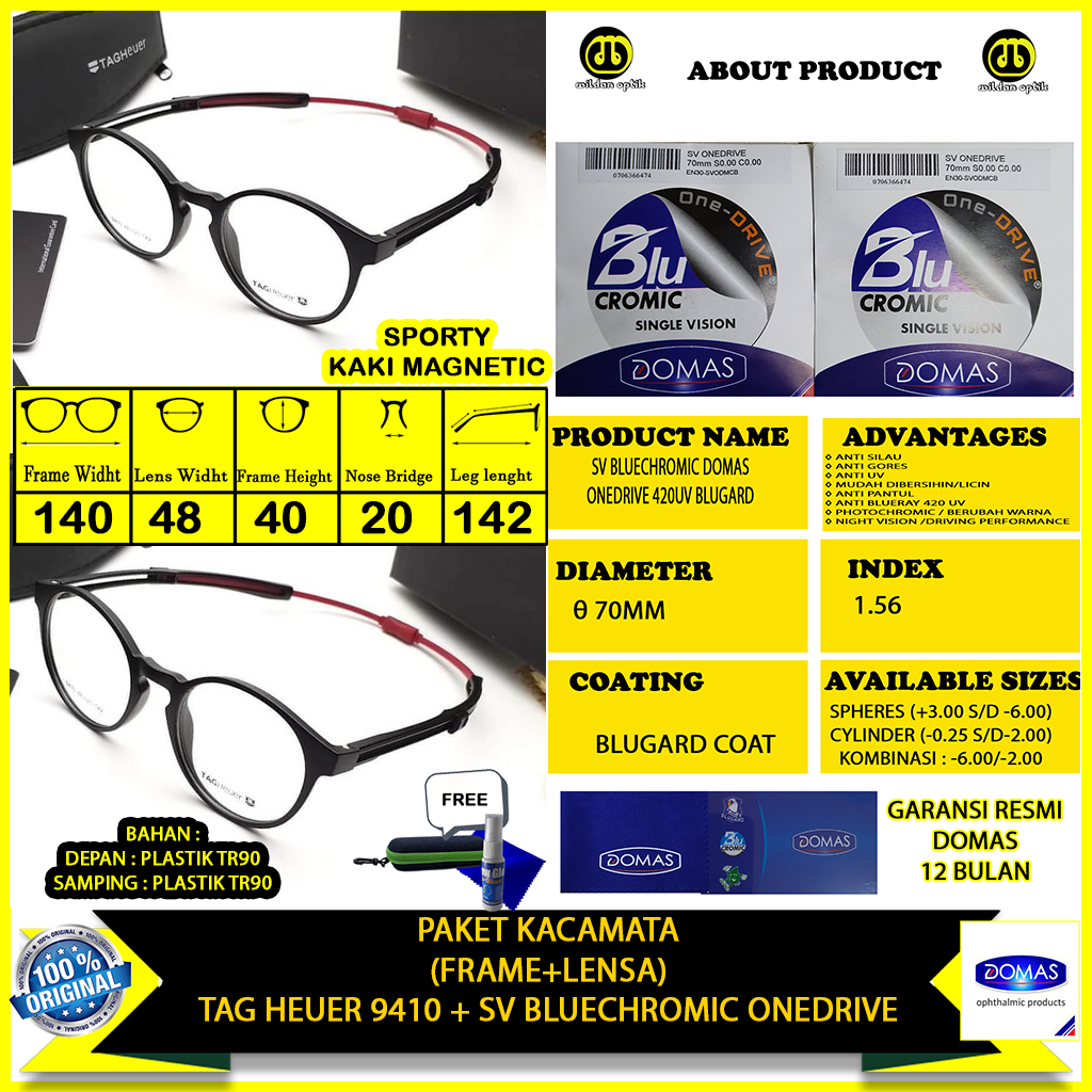 Jual PAKET KACAMATA MINUS TAG HEUER 9410 BLUECHROMIC ONEDRIVE NIGHT ...