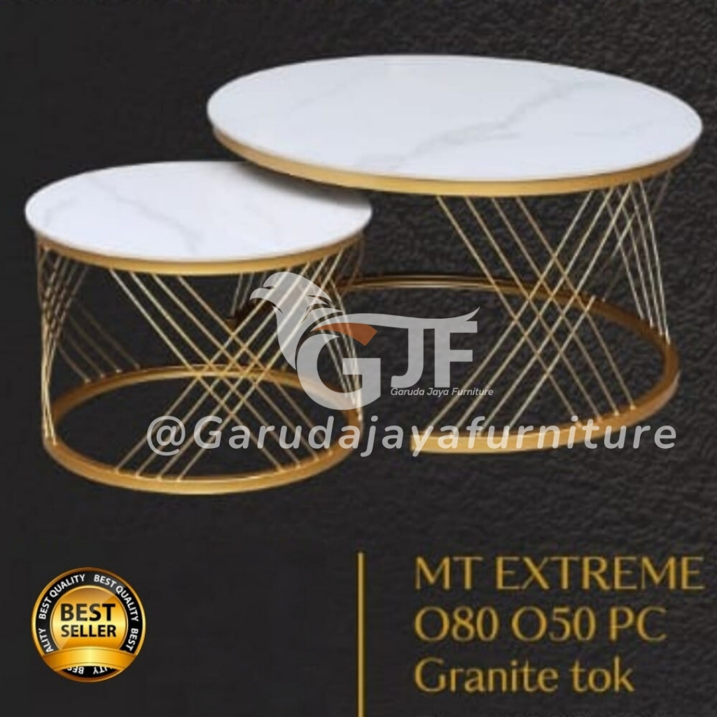 Jual MEJA TAMU BULAT DUA TINGKAT GRANITE MARMER RANGKA GOLD 80X50 ...