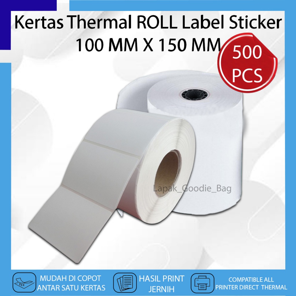 Jual Kertas Thermal LABEL STICKER BARCODE 100 X 150 Isi 500 PCS ROLL Struk Nota Cetak Resi ...