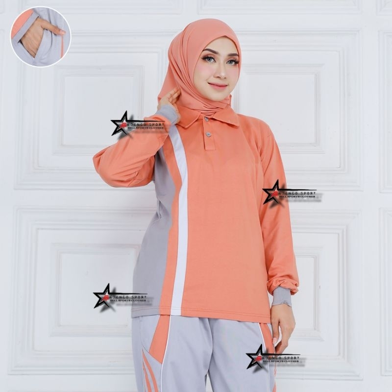 Jual Baju Olahraga Senam Lengan Panjang Wanita / Atasan Olahraga / Kaos Krah | Shopee Indonesia