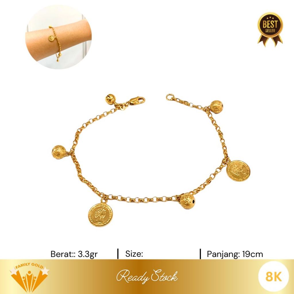 Jual Gelang Emas Kadar 8K Model Bola Doff Coin Family Gold | Shopee ...