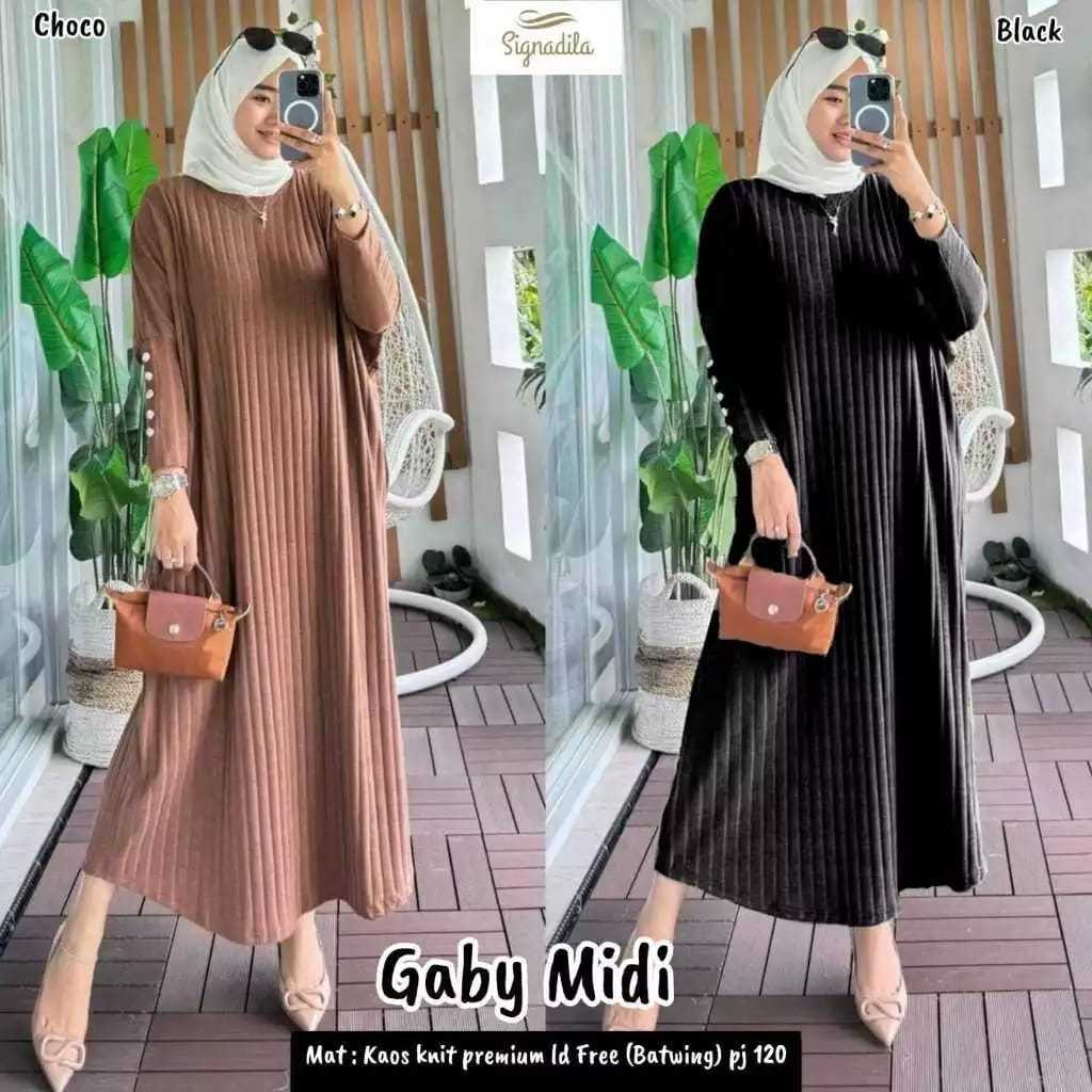 Jual GAMIS GABY LENGAN KANCING KNIT HORNET MIDI DRESS DASTER JUMBO ...