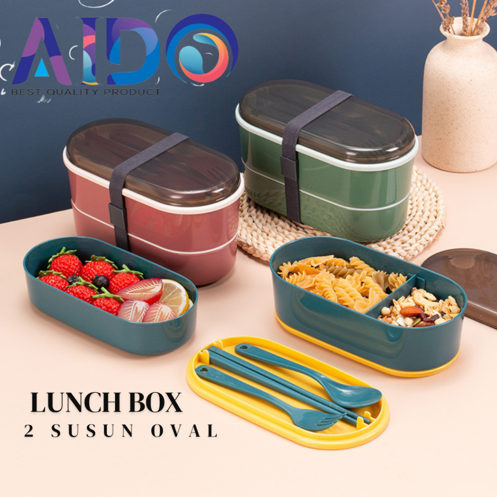 Jual Lunch Box Set Kotak Bekal Makan Jerami Gandum kotak makan Anti Tumpah Free Sendok dan Garpu ...