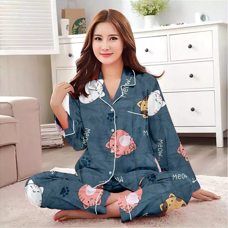 Jual pp piyama wanita lengan panjang/piyama setelan/baju tidur katun ...