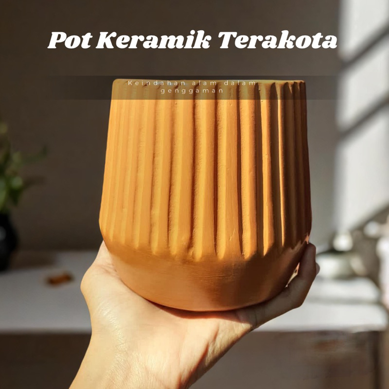 Jual Pot Keramik Teracota diameter 9cm Motif Garis lurus | Shopee Indonesia