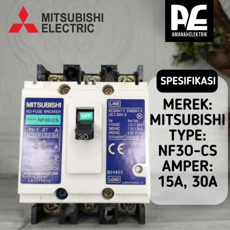 Jual MCCB / BREAKER MITSUBISHI NF30-CS 15A, 30A ORIGINAL | Shopee Indonesia