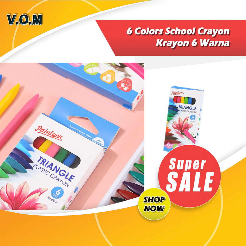 Jual 6 Colors School Crayon / Krayon 6 Warna - Plastic Crayon Triangle ...
