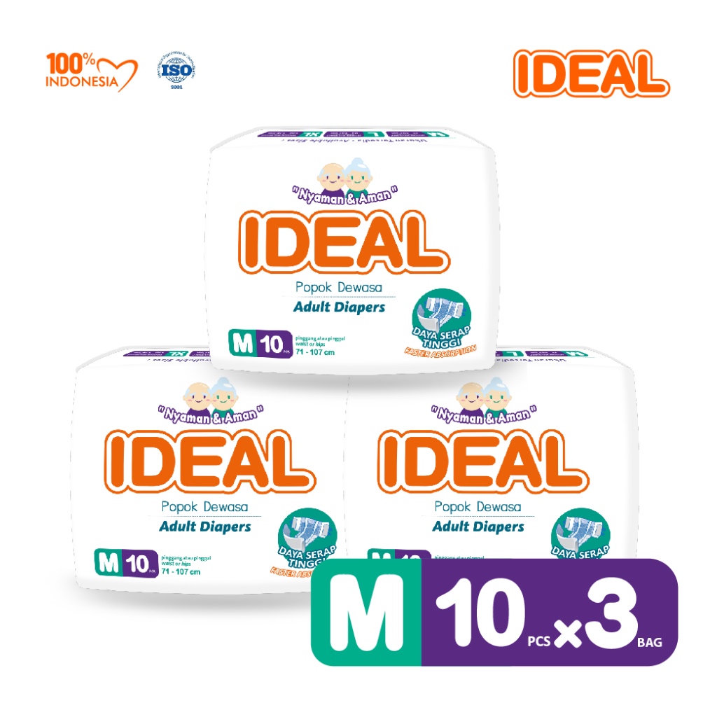 Jual IDEAL (Bundle 3Bag) Popok Dewasa Tipe Perekat Size M 10 L 10 XL 10 ...