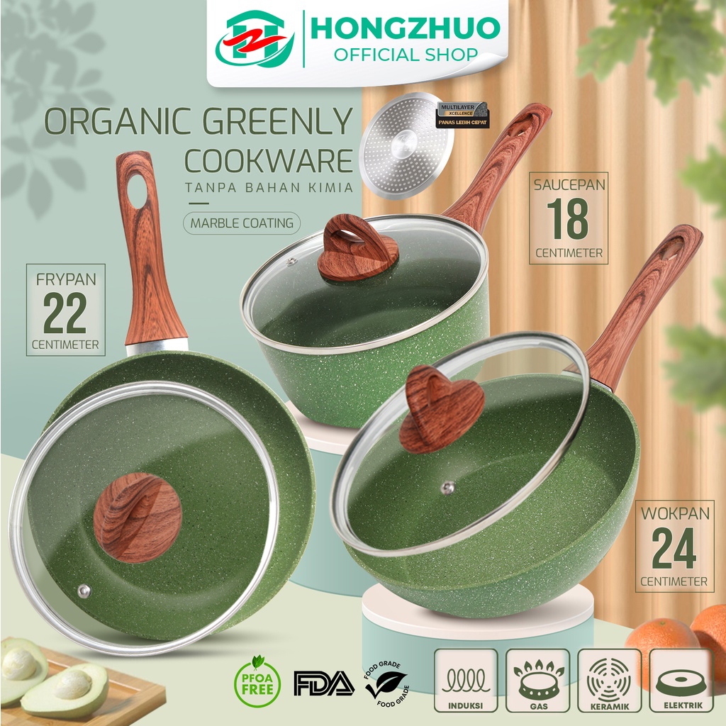 Jual Tifale by Hongzhuo 3in1 Organic Greenly Cookware Marble Coated Anti lengket Handle Bakelite ...