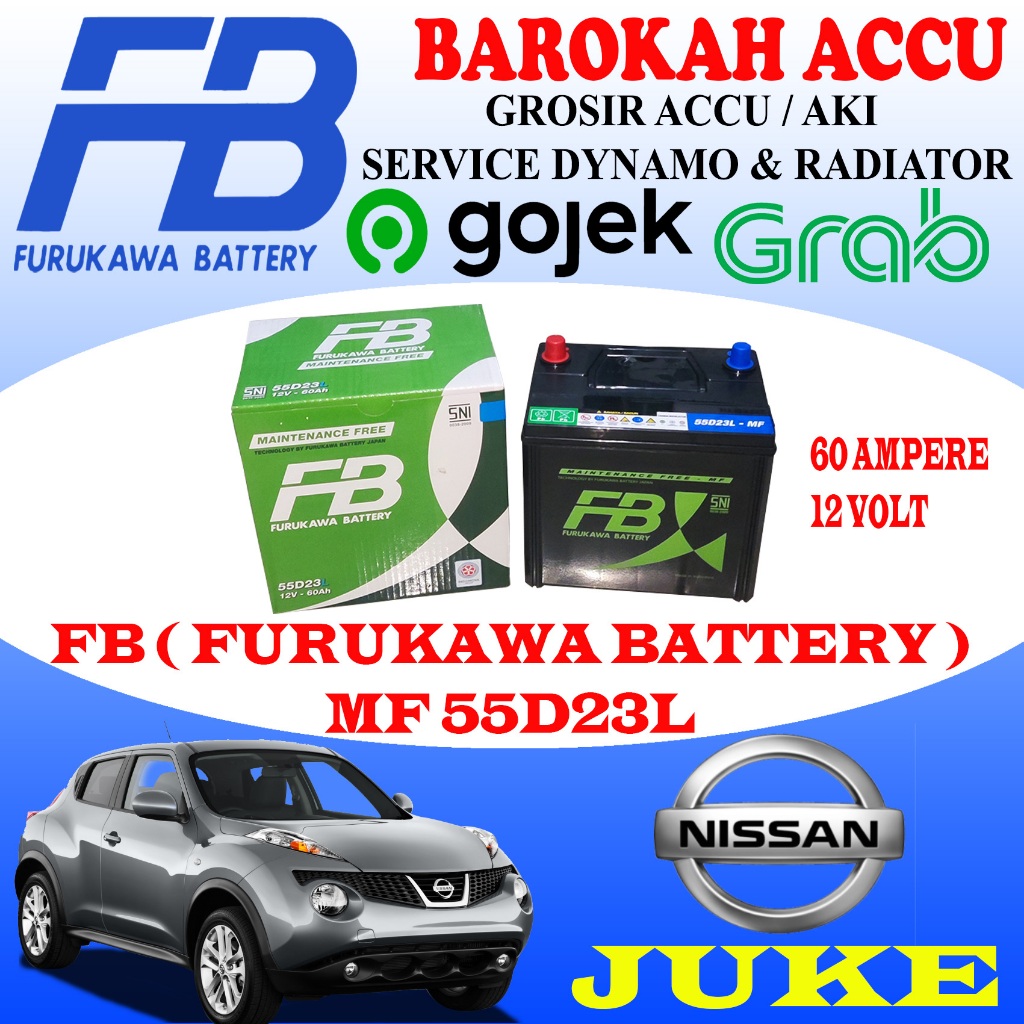 Jual AKI MOBIL NISSAN JUKE FB FURUKAWA BATTERY MF 55D23L , 60 AH MAINTENANCE FREE | Shopee Indonesia
