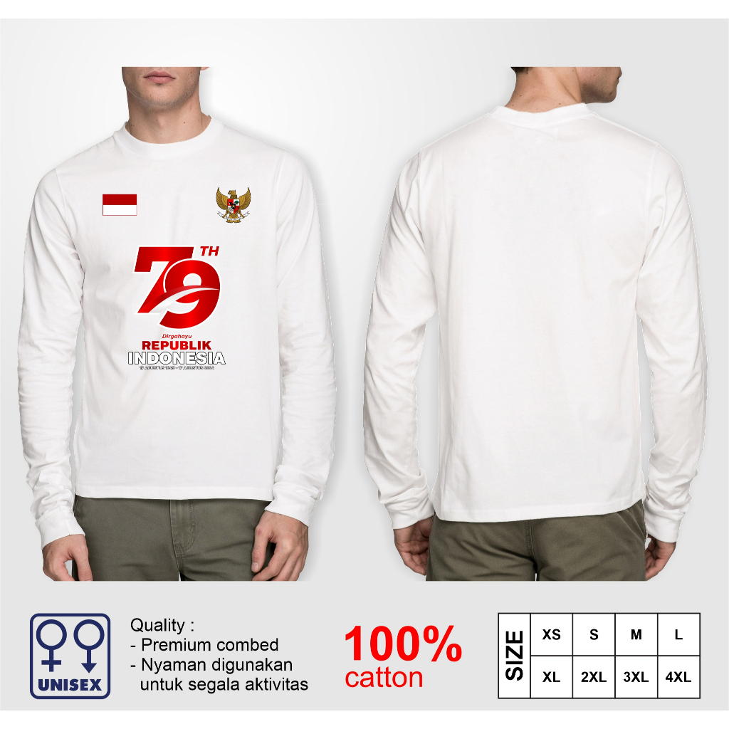 Jual kaos kemerdekaan hut ri ke 79 lengan panjang baju kemerdekaan Indonesia 2024 kaos 17an ...