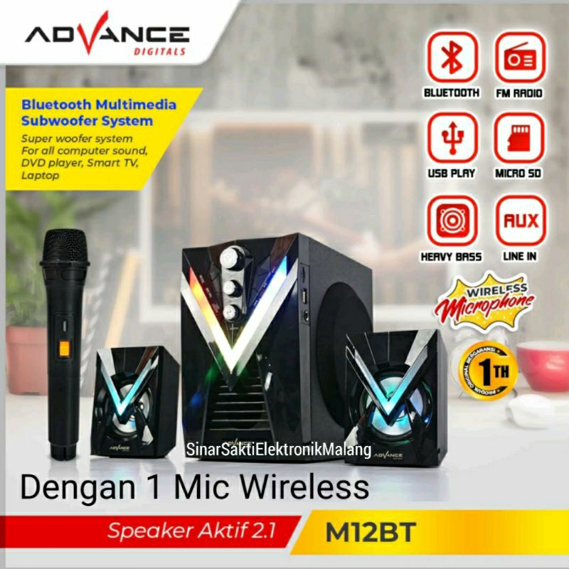 Jual Speaker advance Mic Bluetooth M12BT M12 BT Wireless Aktif Karaoke ...
