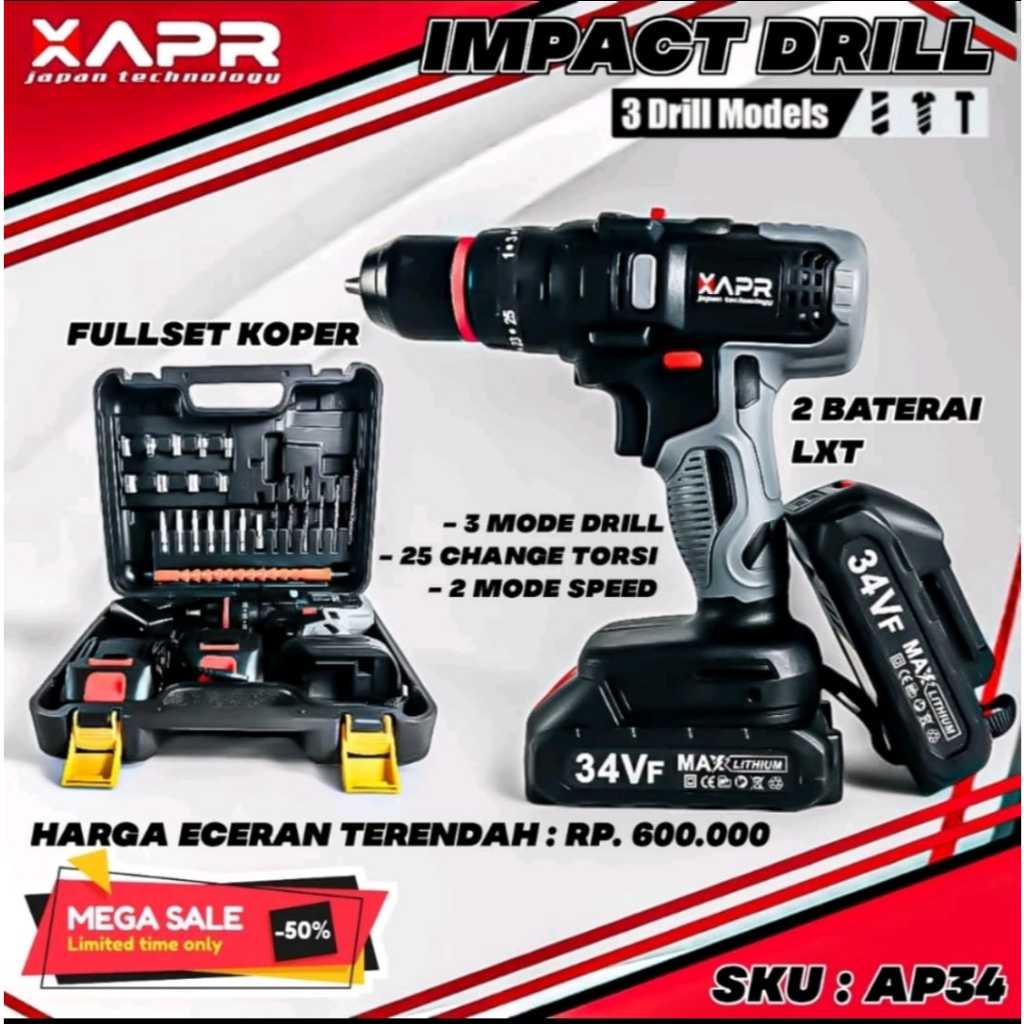 Jual APR JAPAN AP34 PROMO MESIN BOR BATERAI CORDLES 34V 10MM BOR OBENG BETON KAYU BESI | Shopee ...