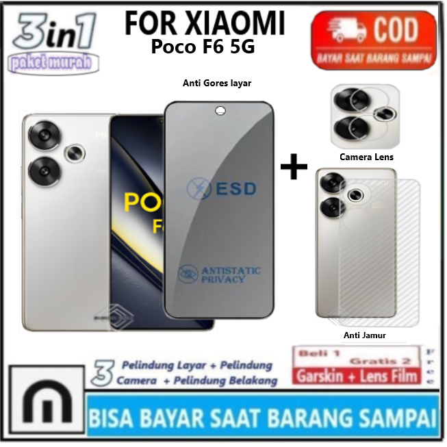 Jual Paket 3in1 Tempered Glass Anti Spy Xiaomi Poco F6 5G Anti Gores Privacy Full Layar Anti ...