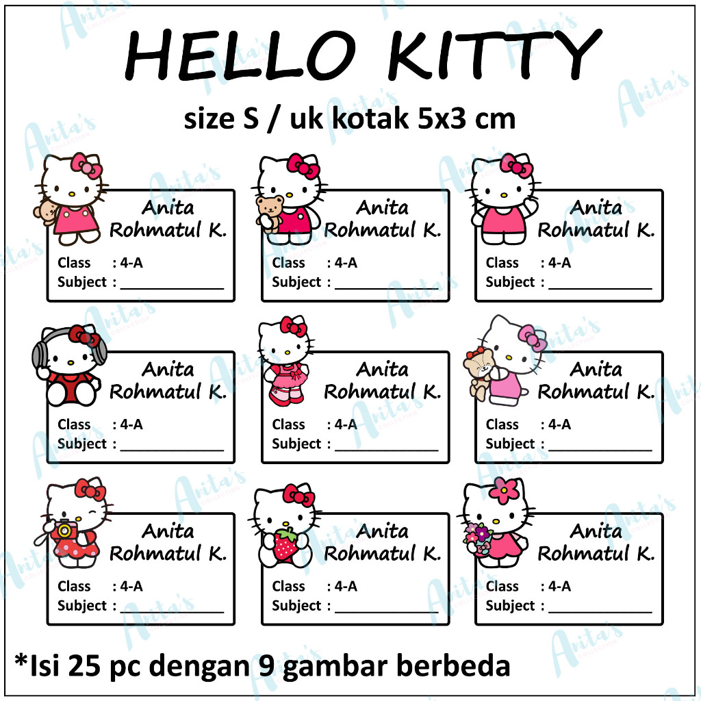 Jual 25pc STIKER NAMA BUKU PELAJARAN ANAK SEKOLAH tema HELLO KITTY ...