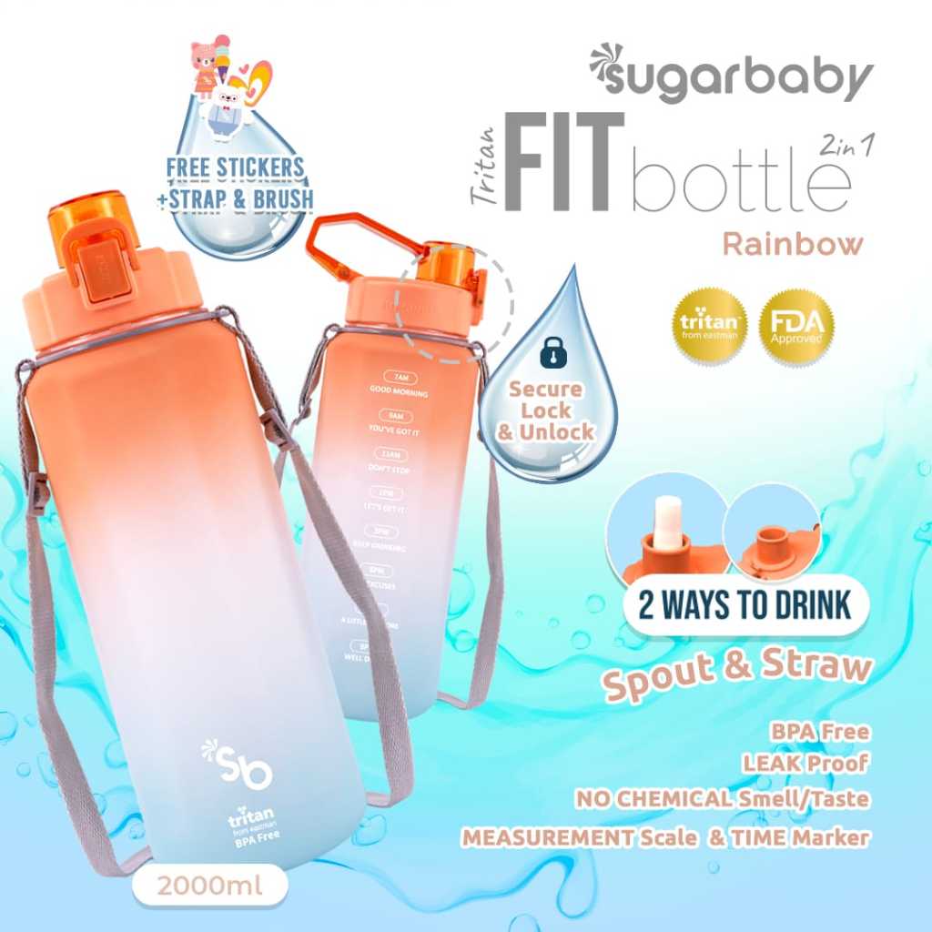 Jual SUGAR BABY TRITAN FIT BOTTLE 2IN1 RAINBOW 2000 ml botol minum anak | Shopee Indonesia