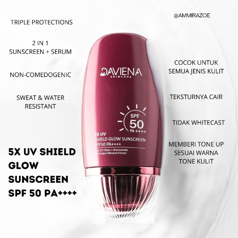 Jual DAVIENA SKINCARE 5X UV SHIELD GLOW SUNSCREEN SPF50 PA ...