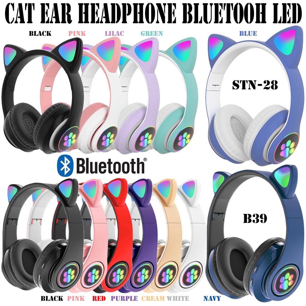Jual Headphone Cat Ear STN-JST28 Headphone Cat Ear B39 Headphone Kucing LED TWS Bluetooth 5.0 ...